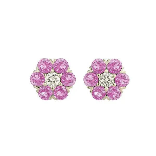 JUVETTI  Pink / White / Silver Cinq Pink Sapphire & Diamond Flower Earrings In White Gold - Pink/white/silver