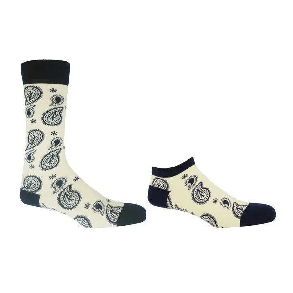 PEPER HAROW - MADE IN ENGLAND Peper Harow Paisley Cream Crew & Trainer Socks Bundle - White