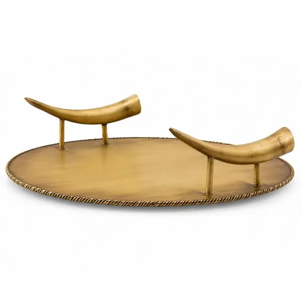 MARLETH Round Brass Tray Genuine Horn Accents
