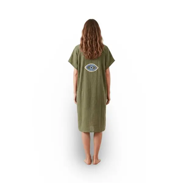 CASA DUNIYA Olive Cotton Evil Eye Embroidery Soleil Swimsuit Cover-up - Green