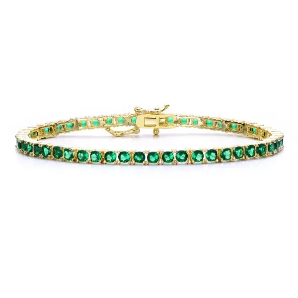 GENEVIVE Sterling Silver Gold Plated With Emerald Cubic Zirconia Tennis Bracelet - Green