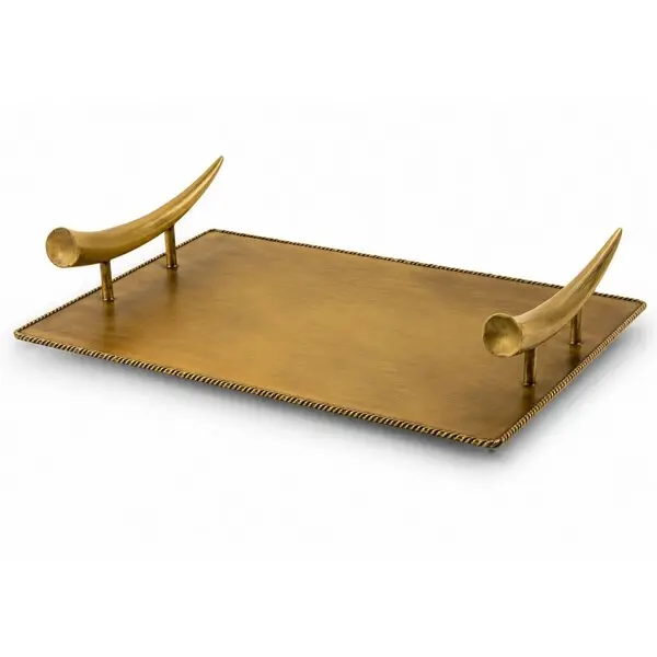 MARLETH Neutrals Rectangular Brass Tray Upcycled Horn Accents