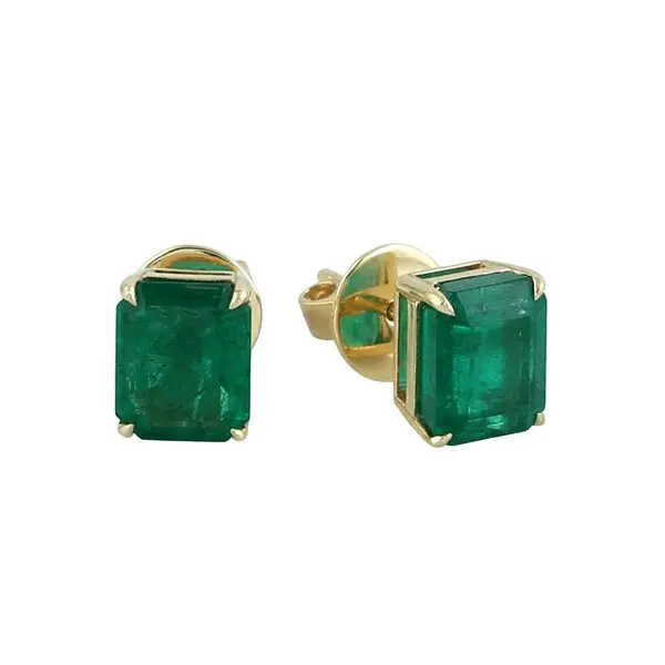 ARTISAN Gold / Green 18k Yellow Gold Emerald Cut Emerald Stud Earrings - Gold/green