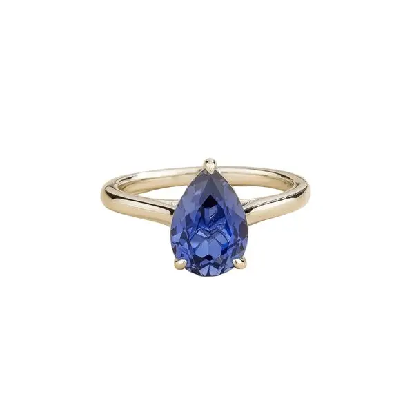 JUVETTI  Blue / Silver Pandal Pear Shape Blue Sapphire Cathedral Solitaire Ring In White Gold - Blue/silver