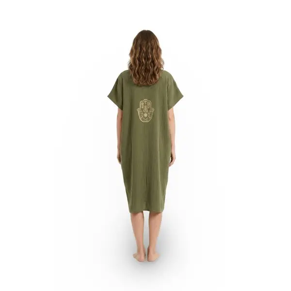 CASA DUNIYA Olive Cotton Hamsa Embroidery Soleil Swimsuit Cover-up - Green
