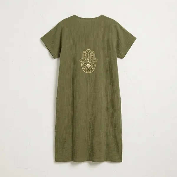CASA DUNIYA Olive Cotton Hamsa Embroidery Soleil Swimsuit Cover-up - Green