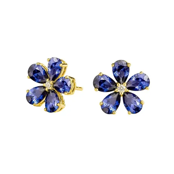 JUVETTI  Gold / Blue / White Florea Blue Sapphire & Diamond Flower Stud Earrings In Gold - Gold/blue/white