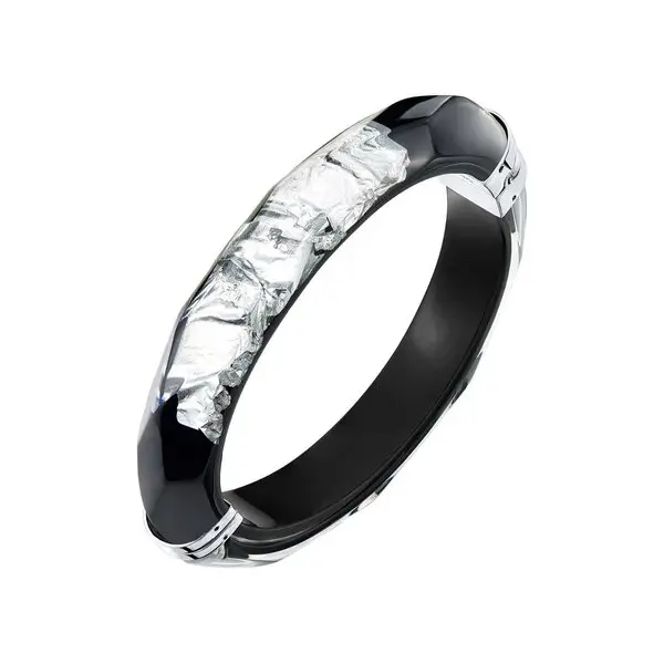 GOLD & HONEY Black / White Silver Leaf Thin Lucite Bangle - Black/white