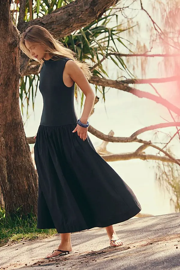 Free People Pepita Midi Dress At - Black