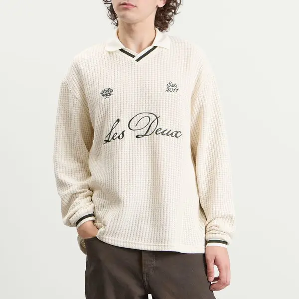 LES DEUX Waffle Long Sleeve Football Jersey - Ivory