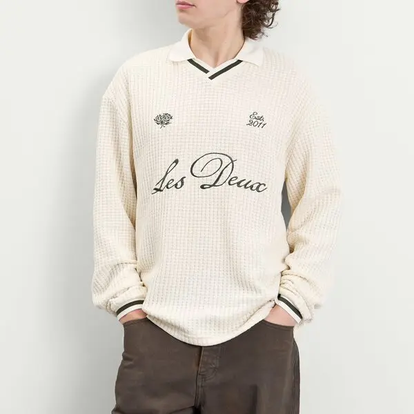 LES DEUX Waffle Long Sleeve Football Jersey - Ivory