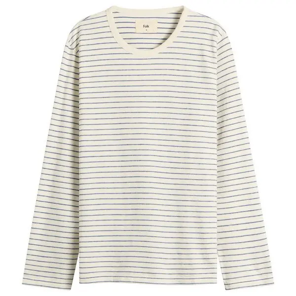 Folk Long Sleeve Textured Stripe T-shirt - Ecru/soft Blue