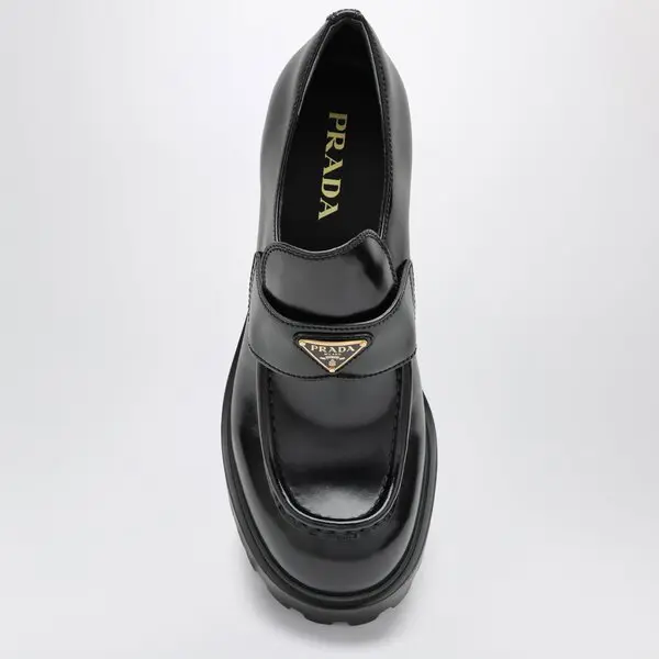 Prada Brushed Leather Heeled Loafers