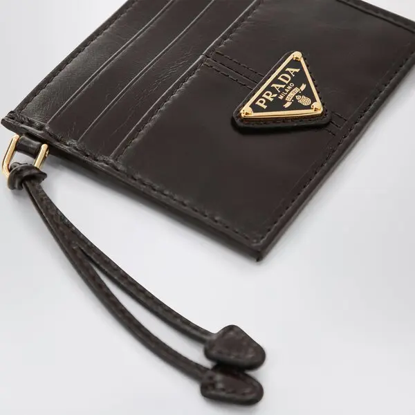 Prada Leather Card Holder In Dark With Triangle Logo