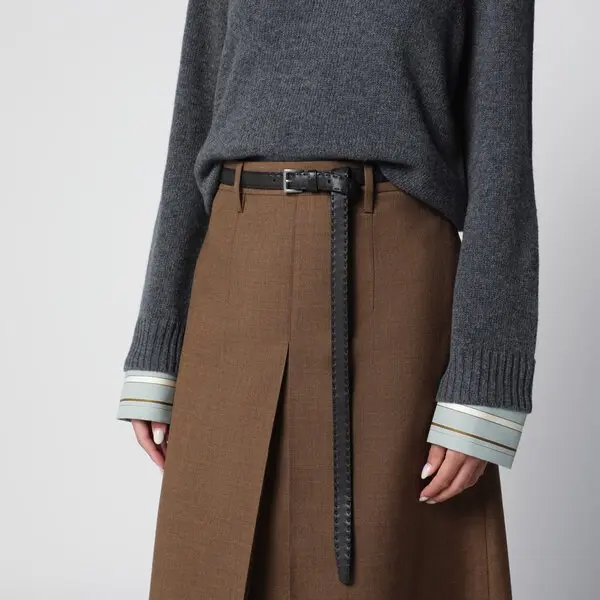 Prada Slim Leather Belt In Coffee