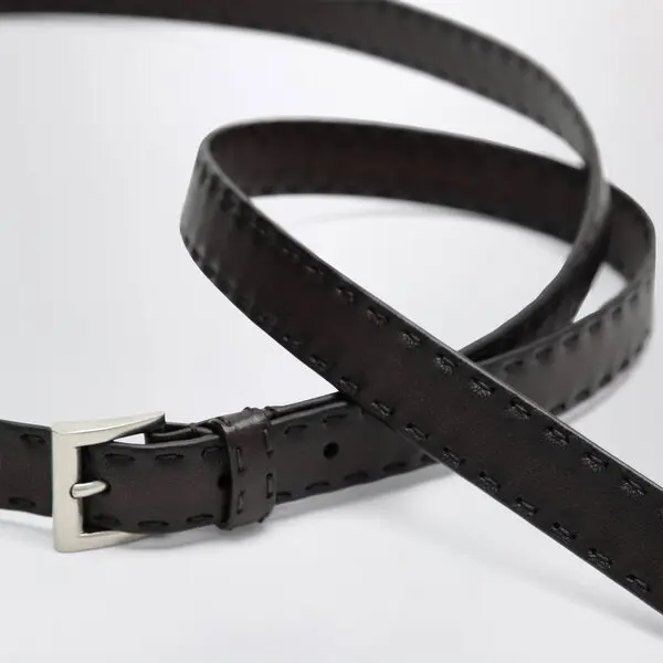 Prada Slim Leather Belt In Coffee