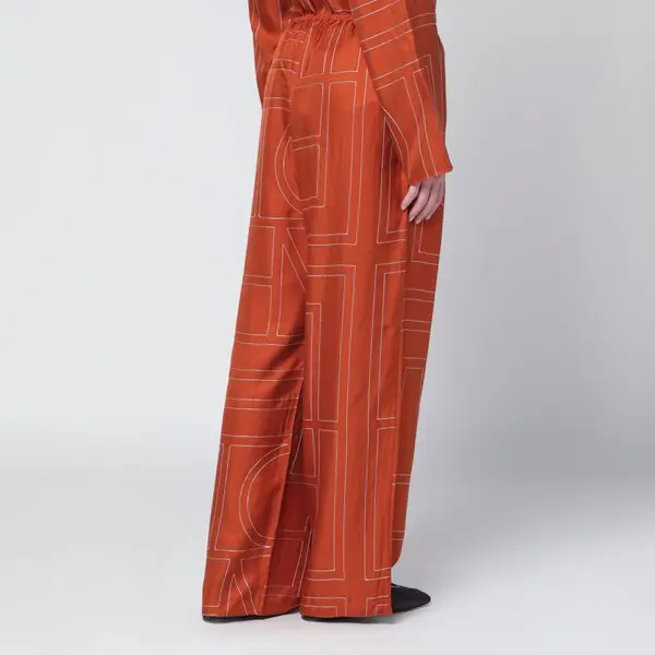 TOTEME Monogram Pajama Trousers In Terracotta Silk - Brown