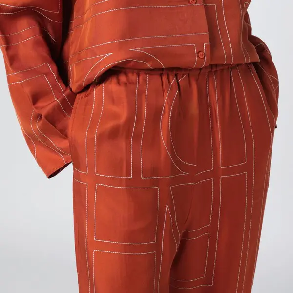 TOTEME Monogram Pajama Trousers In Terracotta Silk - Brown
