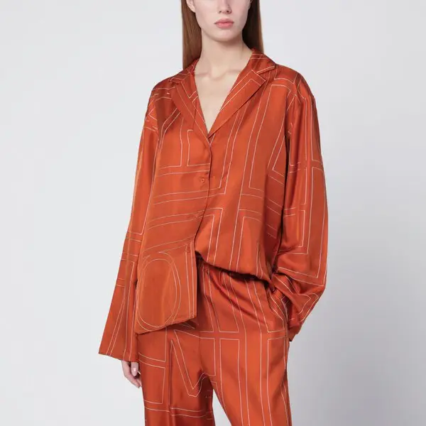 TOTEME Monogram Silk Shirt - Brown