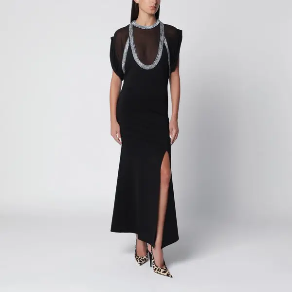 Attico Viscose-blend Dress With Rhinestones - Black