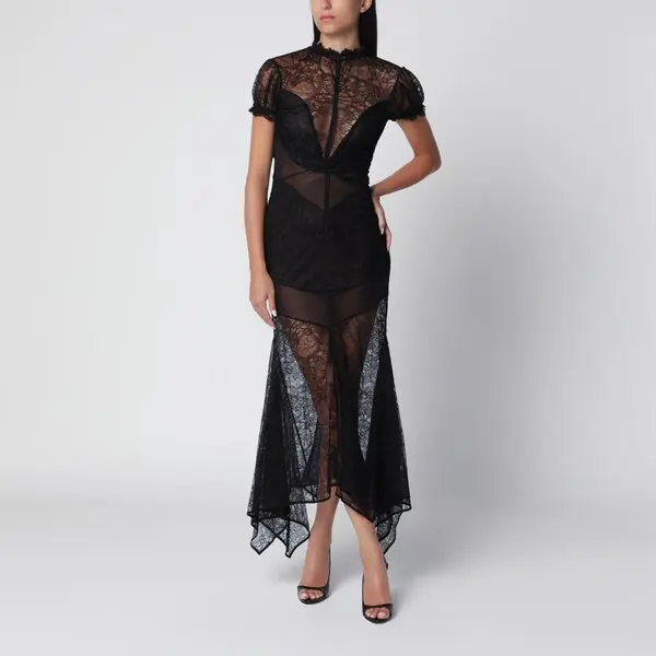 Attico Lace High Neck Midi Dress - Black