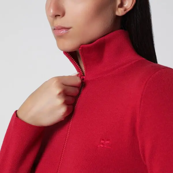 COURREGES High-neck Zip-up Merino Wool Cardigan