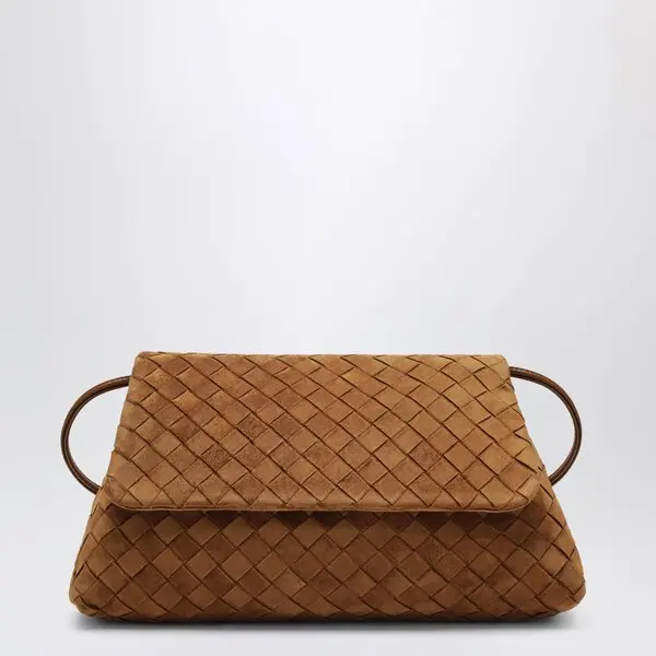 Bottega Veneta Giorno Bag In Amber Intrecciato Suede - Brown