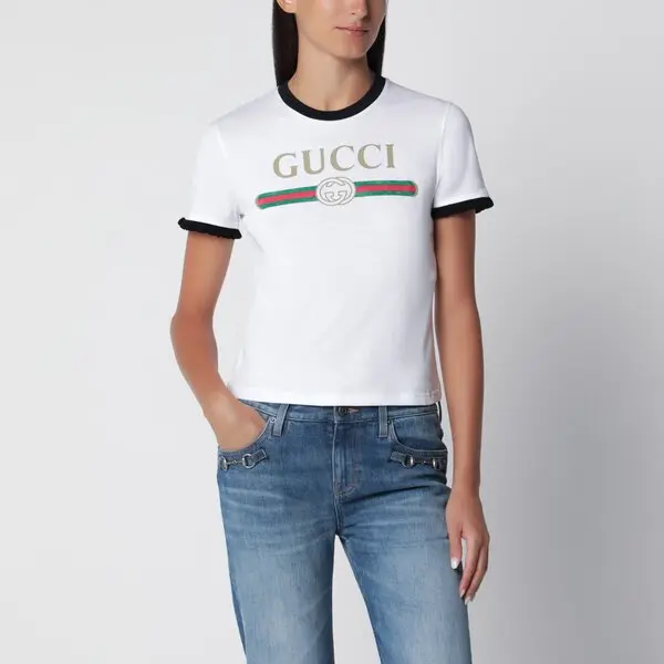 Gucci Cotton Jersey T-shirt With Web Print - White
