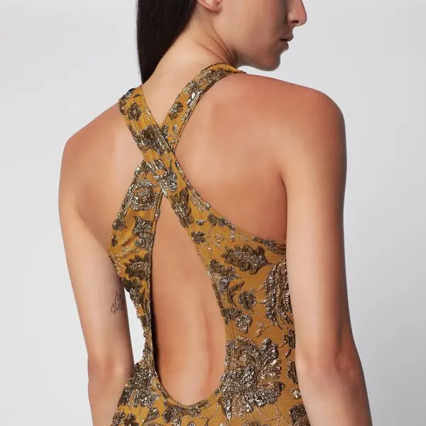 Saint Laurent Mini Dress In Gold Stretch Brocade