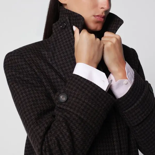 Tagliatore Single-breasted Black/ Houndstooth Wool Coat