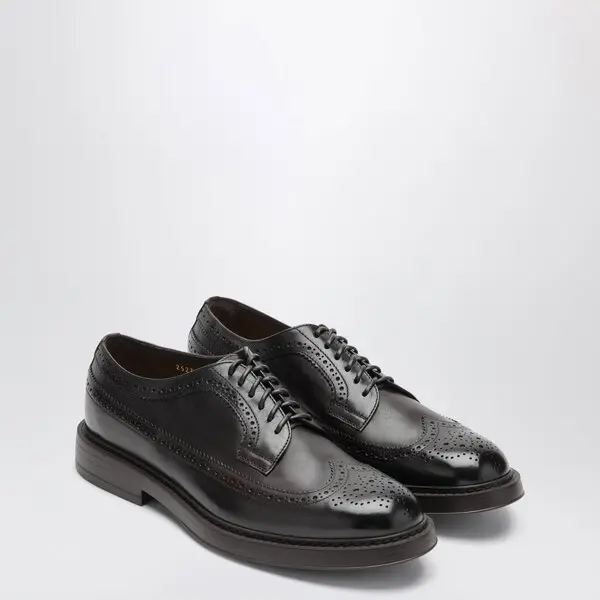 DOUCAL'S Dark Leather Derby Shoes With Brogue Detailing