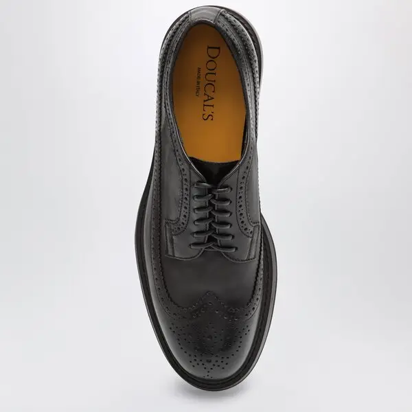 DOUCAL'S Dark Leather Derby Shoes With Brogue Detailing