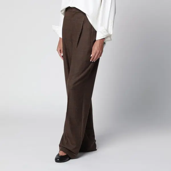 Loro Piana Brown Check-pattern Trousers In Wool And Cashmere