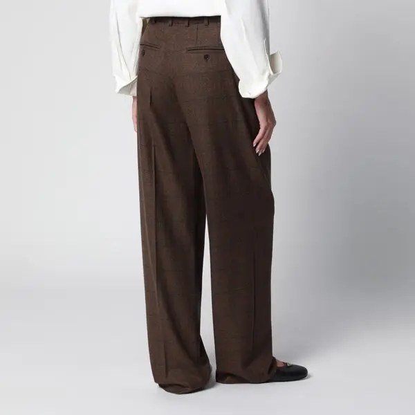 Loro Piana Brown Check-pattern Trousers In Wool And Cashmere