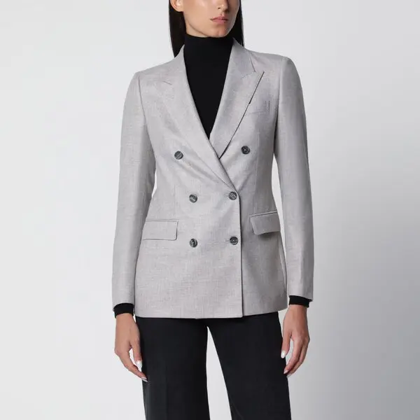 Tagliatore Double-breasted Pearl Jacket In Wool And Cashmere - Grey