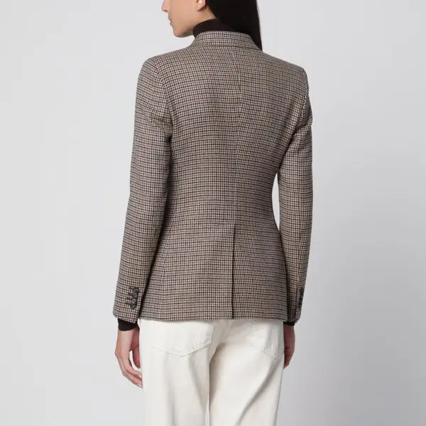 Tagliatore Double-breasted Tobacco-colored Jacket With Houndstooth Pattern In Wool Blend - Brown
