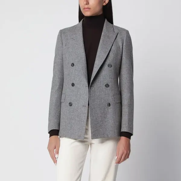 Tagliatore Double-breasted Jacket With Herringbone Pattern In Wool And Cashmere
