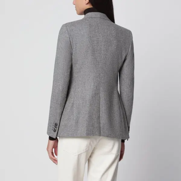 Tagliatore Double-breasted Jacket With Herringbone Pattern In Wool And Cashmere