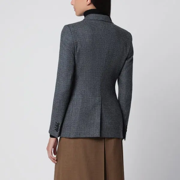 Tagliatore Single-breasted Anthracite Jacket With Houndstooth Pattern In Wool Blend