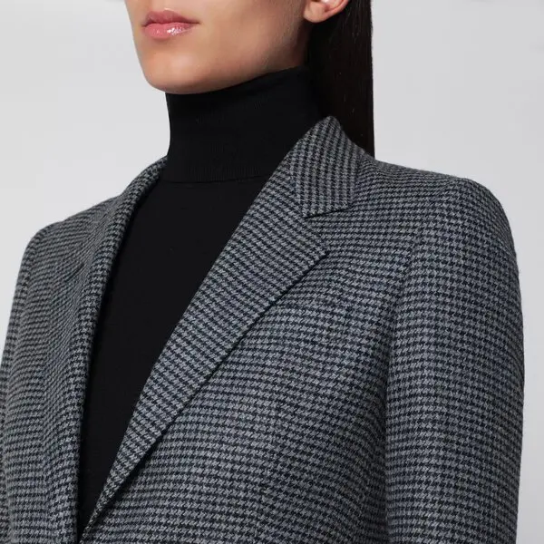 Tagliatore Single-breasted Anthracite Jacket With Houndstooth Pattern In Wool Blend