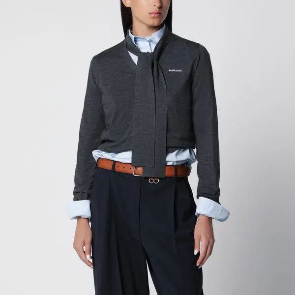 Miu Miu Anthracite Wool Cardigan - Grey