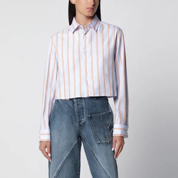 JW Anderson Cropped Blue And Orange Cotton Shirt - Multicolor