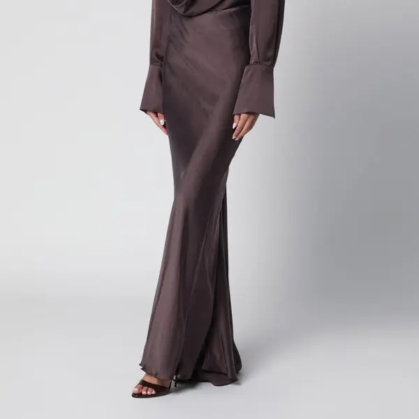 Andamane Long Rouge Noir Satin Skirt