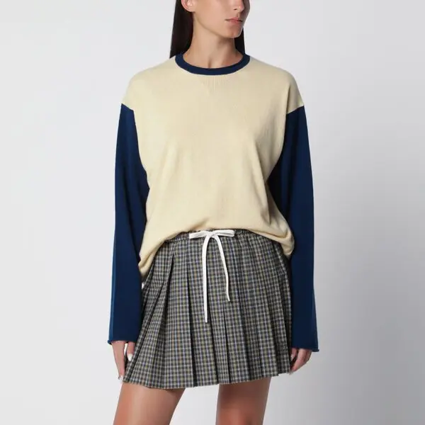 Guest In Residence Baseball Oversized Crew Sweater In Butter/navy Cashmere - Multicolor