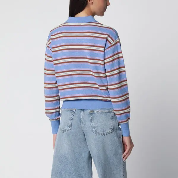 Guest In Residence Collegiate Stripe Polo Sweater In Delft Blue
