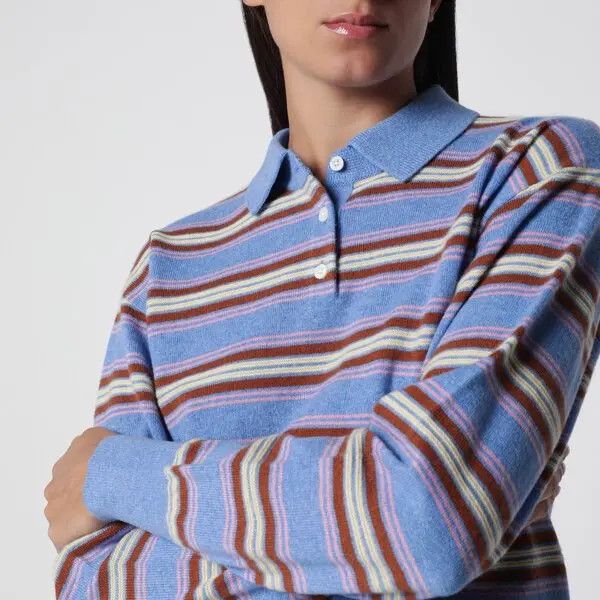 Guest In Residence Collegiate Stripe Polo Sweater In Delft Blue