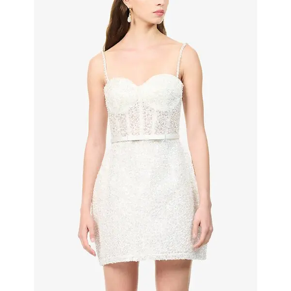 NADINE MERABI Alice Pearl-embellished Mini Dress
