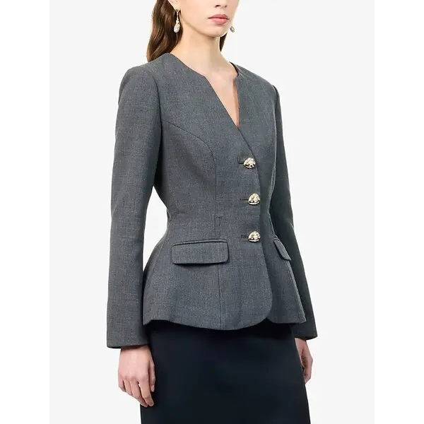 SELF-PORTRAIT Embellished Peplum Woven Jacket
