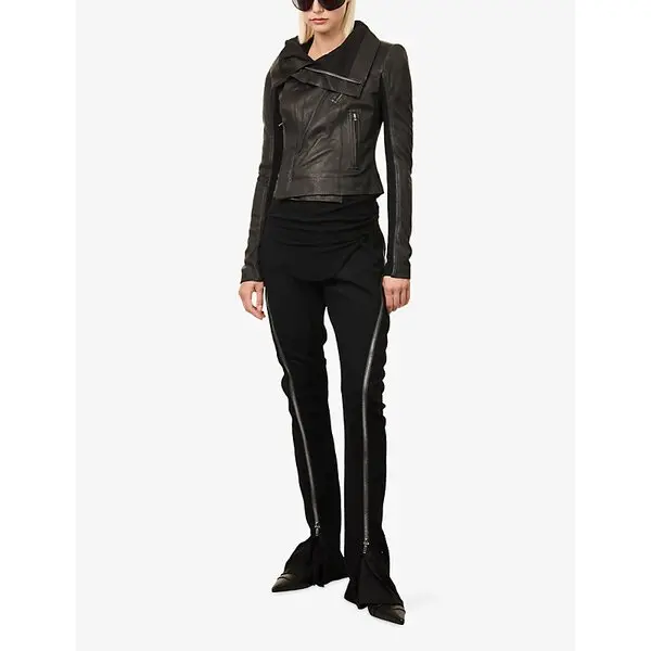 Rick Owens High-neck Biker Leather Jacket