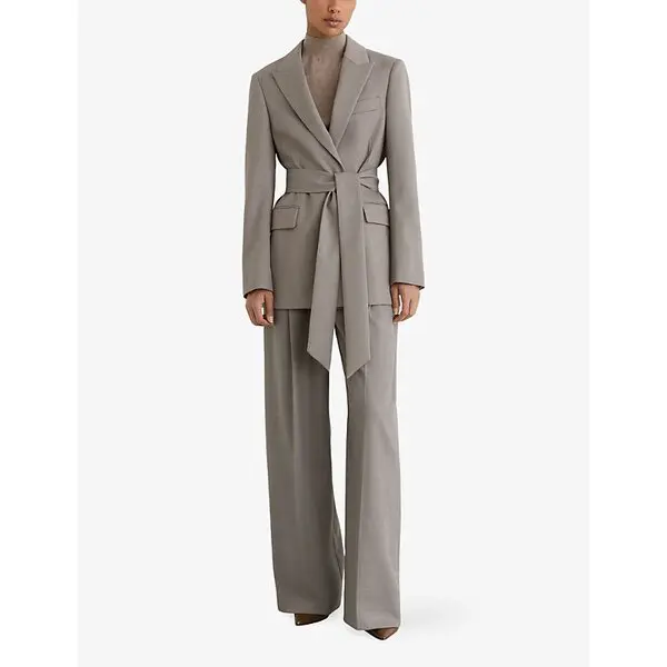 REISS Briony Belted-waist Single-breasted Wool-blend Blazer